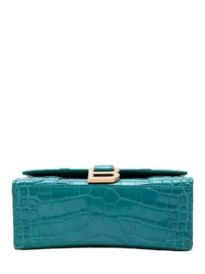 Balenciaga Croc Embossed Calfskin Hourglass Top Handle Bag Xs Satchel - Blue