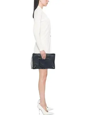 Balenciaga Lambskin Leather Zip Around Flat Clutch Bag - Grey