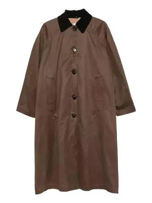 ALYSI Single-breasted Coat With Corduroy Collar - Brown
