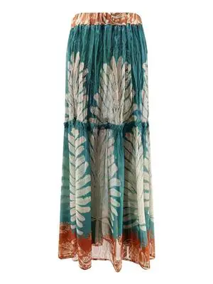 BYE FIRENZE Gale Palme Leaf-print Maxi Skirt - Blue