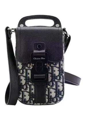 Dior Vertical Saddle Pouch With Strap Oblique Canvas And Leather Crossbody Bag - Black