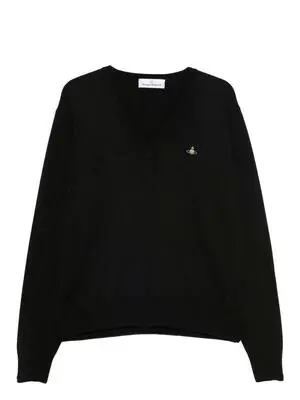 VIVIENNE WESTWOOD Orb-embroidered V-neck Sweater - Black