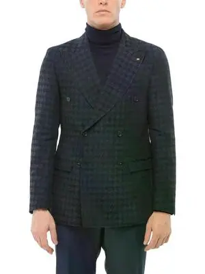 Corneliani Houndstooth Double-breasted Blazer - Blue