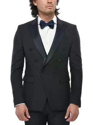 Corneliani Double-breasted Wool Suit - Black