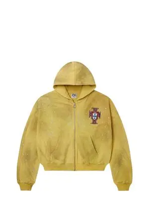 VALE FOREVER Forever Sun Custered Distressed Logo-patch Hoodie - Yellow