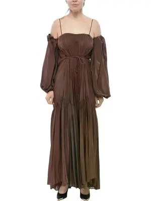 SUPER BLOND Maxi Ruffled Puff-sleeve Dress - Brown