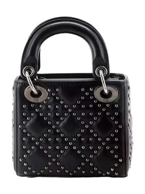 Dior Lady Pearl Cannage Studded Lambskin Micro Satchel - Black