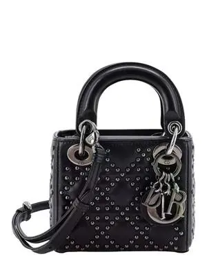 Dior Lady Pearl Cannage Studded Lambskin Micro Satchel - Black