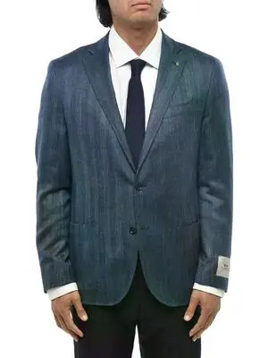 Corneliani Cc Collection Single-breasted Herringbone Blazer - Blue