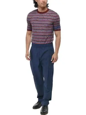 LANEUS Pleated Cotton Trousers - Blue