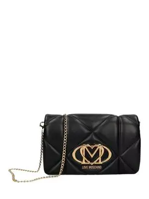 Moschino Logo Plaque Quilted Crossbody Bag - Black