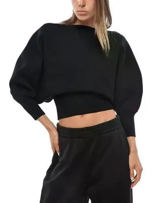 SUPER BLOND SUPER BLOND Black Batwing Sleeve Ribbed Trim Cropped Sweater Black