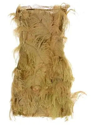 Attico The Attico Feather-Trimmed Lace Dress Neutrals