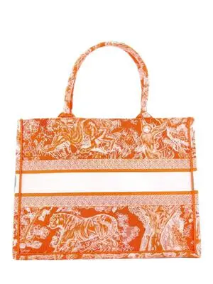 Dior Book Embroidered Canvas Medium Tote Bag - Orange