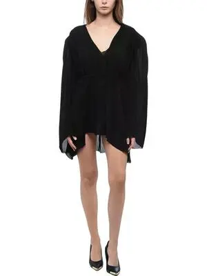 Wardrobe.NYC Gathered V-neck Asymmetrical Mini Dress - Black