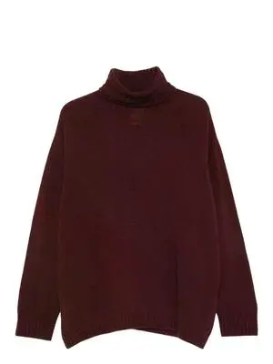 ALYSI Alysi Burgundy Knit Turtleneck Sweater With Side Slits