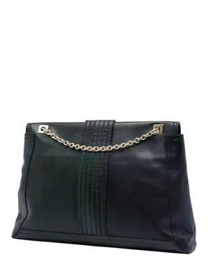 Fendi Leather Maxi Baguette Flap Shoulder Bag - Black