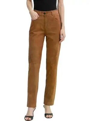 Luisa Spagnoli Suede-finish Paneled Trousers - Brown