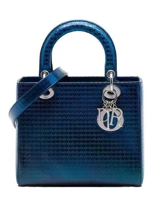 Dior Medium Metallic Patent Microcannage Lady Satchel - Blue