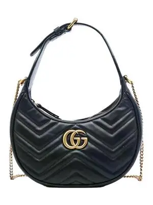 Gucci Matelasse Calfskin Half Moon Bag Satchel - Black