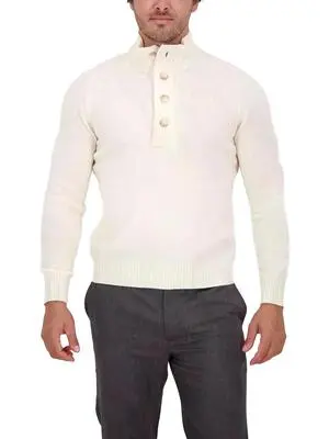 GRAN SASSO Ribbed Knit High Neck Sweater With Button Fastening - White