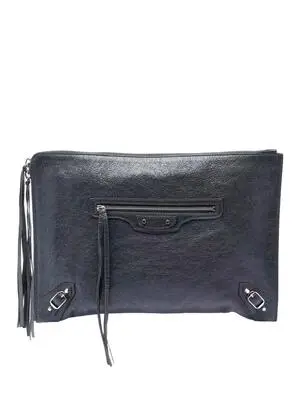 Balenciaga 2018 Lambskin Classic Motocross Zip Around Flat Clutch Bag - Grey