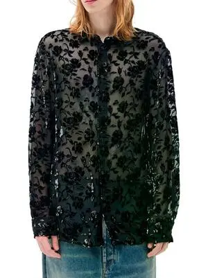 ANN DEMEULEMEESTER Andre Floral-devoré Shirt - Black