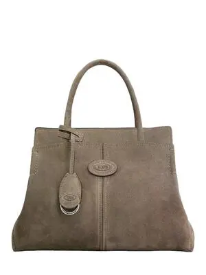 TOD'S Suede Tote Bag With Logo Patch - Grey