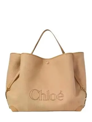 Chloé Large Clover Double Carry Bag In Raffia-effect Fibers - Neutrals
