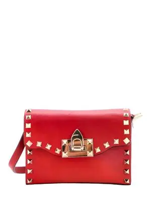 Valentino Garavani Rockstud Flip Lock Flap Bag Leather Mini Crossbody Bag - Red
