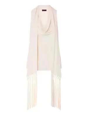 Liu Jo Sleeveless Top With Draped Scarf And Fringe Detail - Neutrals