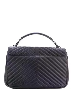 Saint Laurent Monogram College Bag Matelasse Chevron Leather Large Shoulder Bag - Black
