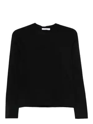 Max Mara Long-sleeve Crew Neck Jumper With Embroidered Logo - Black