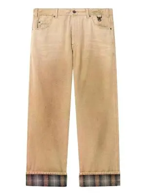 GOLDEN GOOSE Gradient Beige Cotton Pants With Check Detail - Neutrals