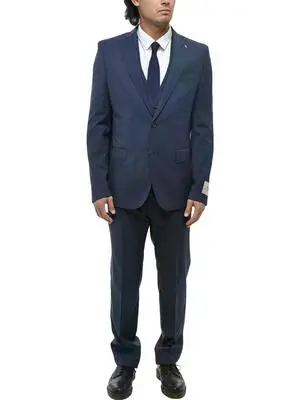 Corneliani Logo-patch Three-piece Wool Suit - Blue