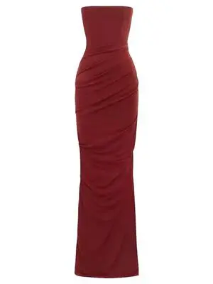 Alex Perry Strapless Draped Gown Maxi Dress - Red