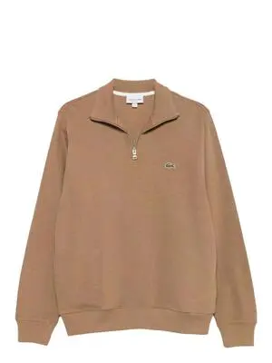 Lacoste Logo-patch Zip-fastening Polo Shirt - Brown