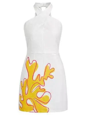 CALA DE LA CRUZ Coral Print Halterneck Mini Dress - White
