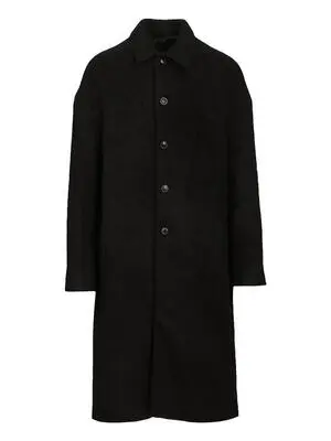 Rick Owens Tower Buttoned Brad Coat In Boiled Wool - Black