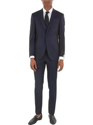Corneliani Satin-detail Wool Three-piece Suit - Blue