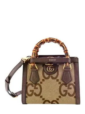 Gucci Diana Mini Shoulder Bag With Jumbo Gg Canvas And Bamboo Handle - Brown