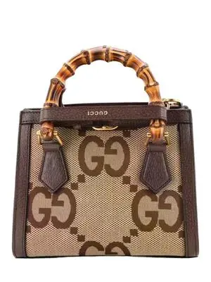 Gucci Diana Mini Shoulder Bag With Jumbo Gg Canvas And Bamboo Handle - Brown