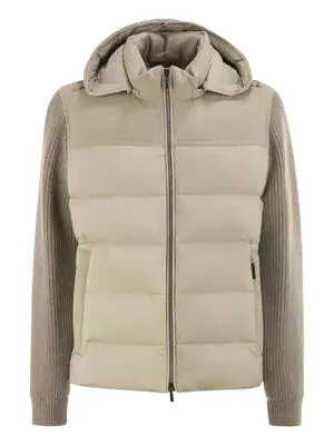 MOORER Padded Hooded Jacket With Ribbed Sleeves - Neutrals