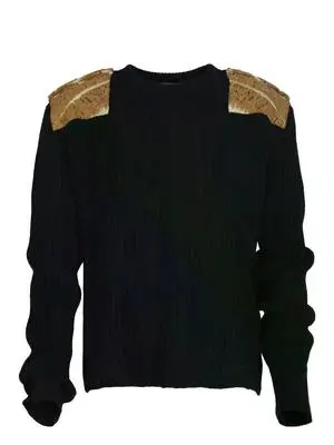 Valentino Garavani Ribbed Sweater With Embellished Shoulder Patches - Black