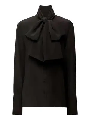 Another Tomorrow Signature Bow Blouse - Black