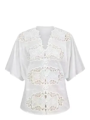 CISSA Embroidered Lace V-neck Blouse - White