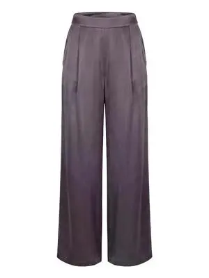 Avant Toi Pleated Satin Palazzo Pants - Grey