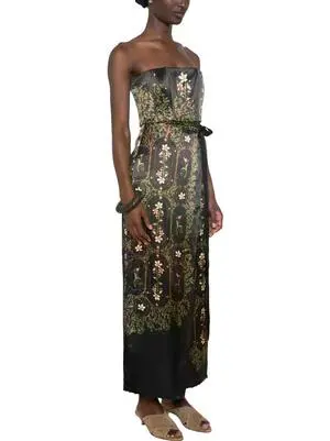 Agua Bendita Strapless Floral-print Maxi Dress - Black
