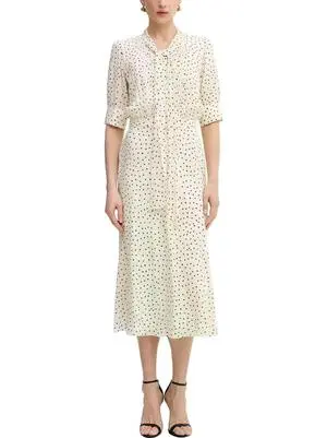 Luisa Spagnoli Polka-dot Tie-neck Midi Dress - Neutrals