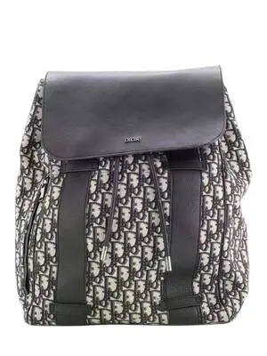 Dior Flap Oblique Canvas And Leather Backpack - Blue